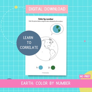Color by Number-earth Digital Download Counting Worksheet Matching ...