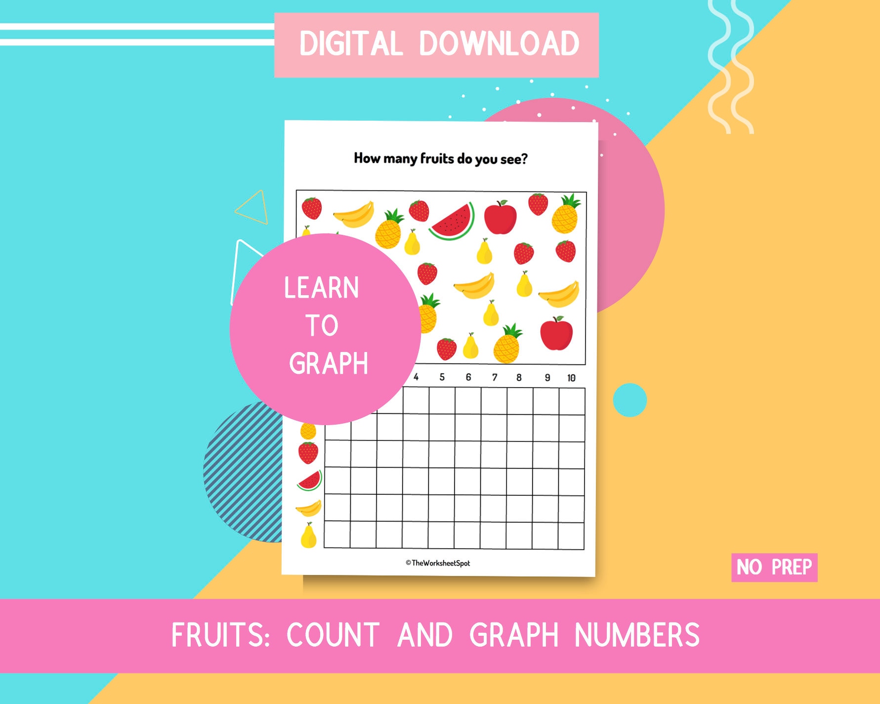 Count and Graph -fruits - Digital Download Counting Worksheet Math ...