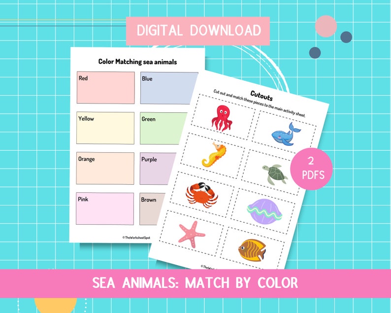 Match by Color-sea Animals-digital Download Matching Activity Matching ...