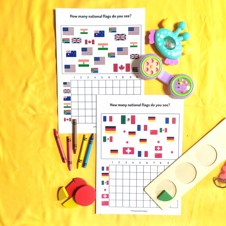 Count and Graph-national Flags- Digital Download Counting Worksheet ...