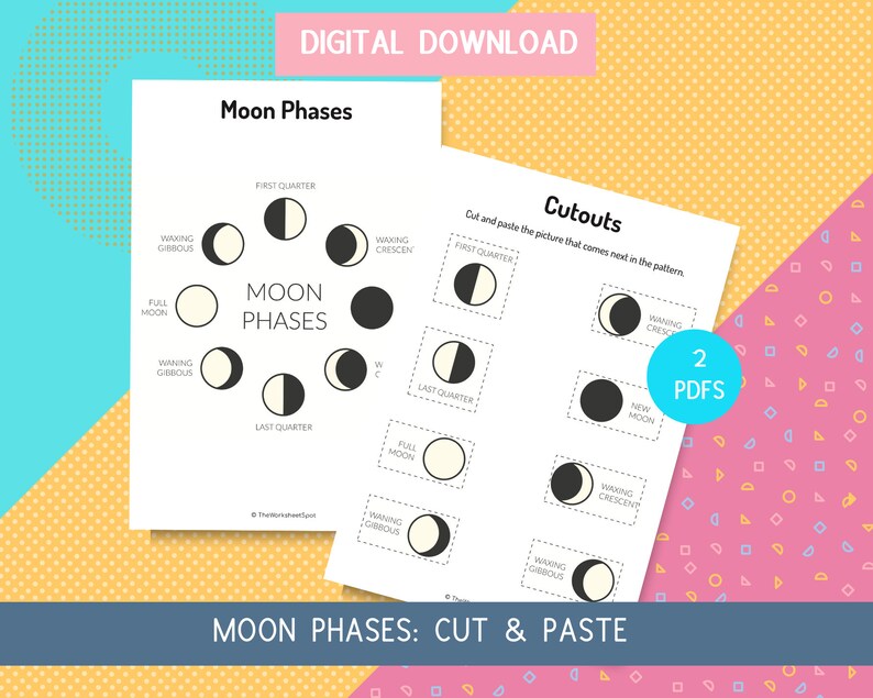Moon's Phases -digital Download Matching Activity Matching Game Cut and ...