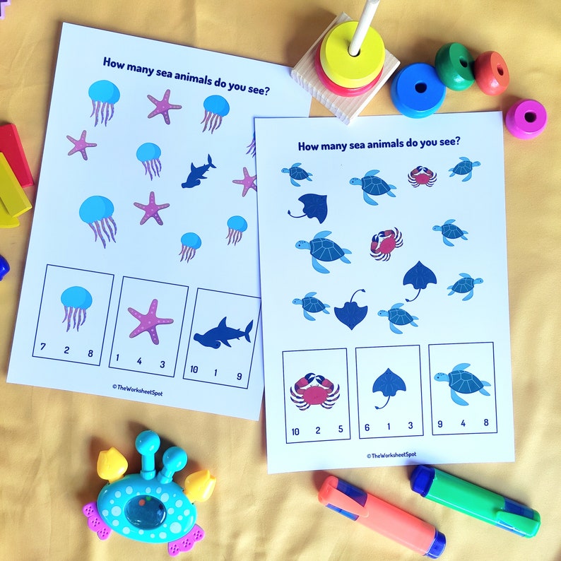 Sea Animals – Count and Circle Digital Download Counting Worksheet Math ...