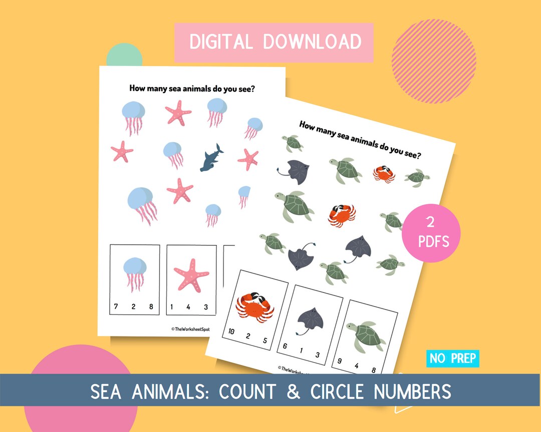 Sea Animals – Count and Circle Digital Download Counting Worksheet Math ...