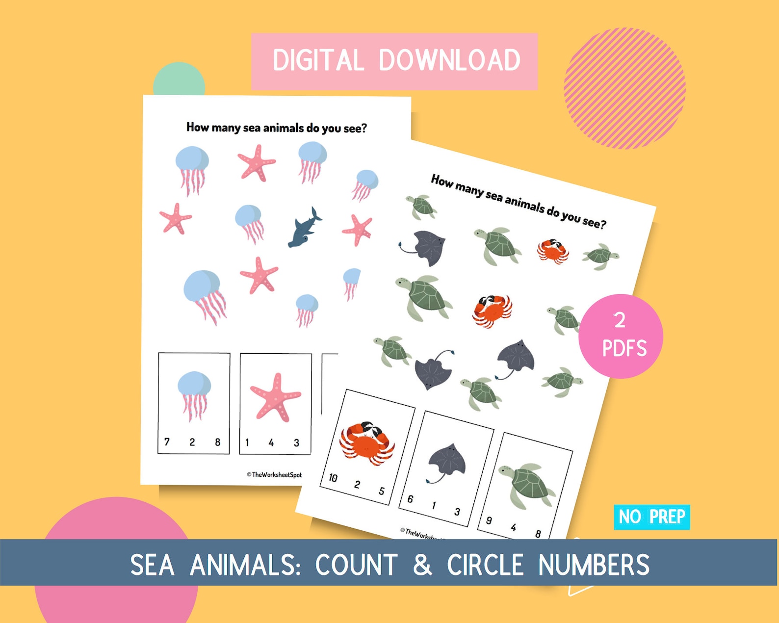 Sea Animals – Count and Circle Digital Download Counting Worksheet Math ...