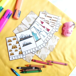 Count to 12 Numbers Flashcard -landmarks- Digital Download Counting ...