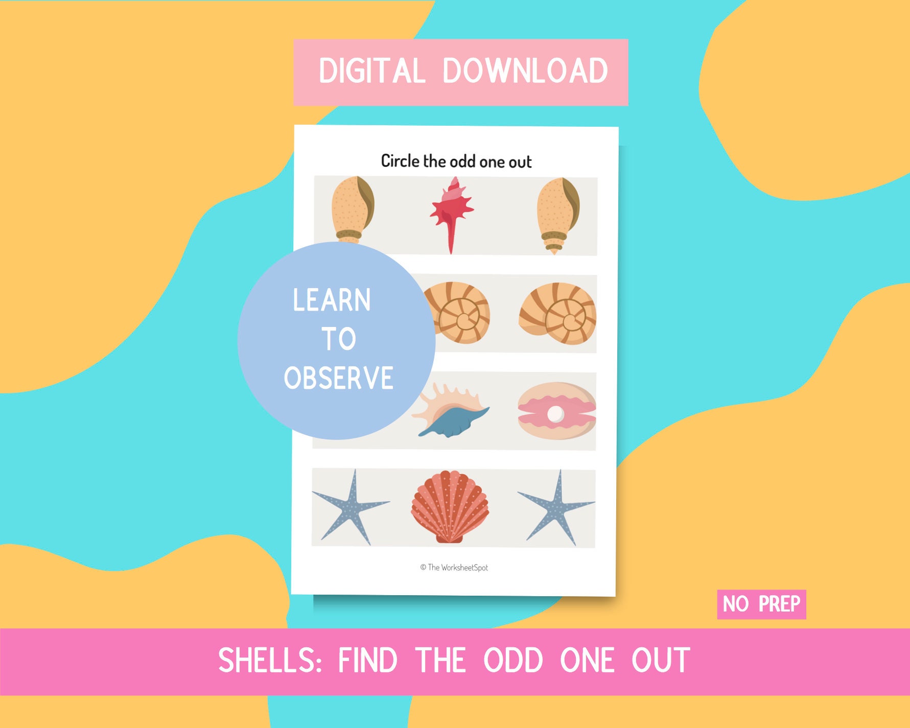 Find Odd One Out-shells- Digital Download Pattern Recognition Worksheet ...