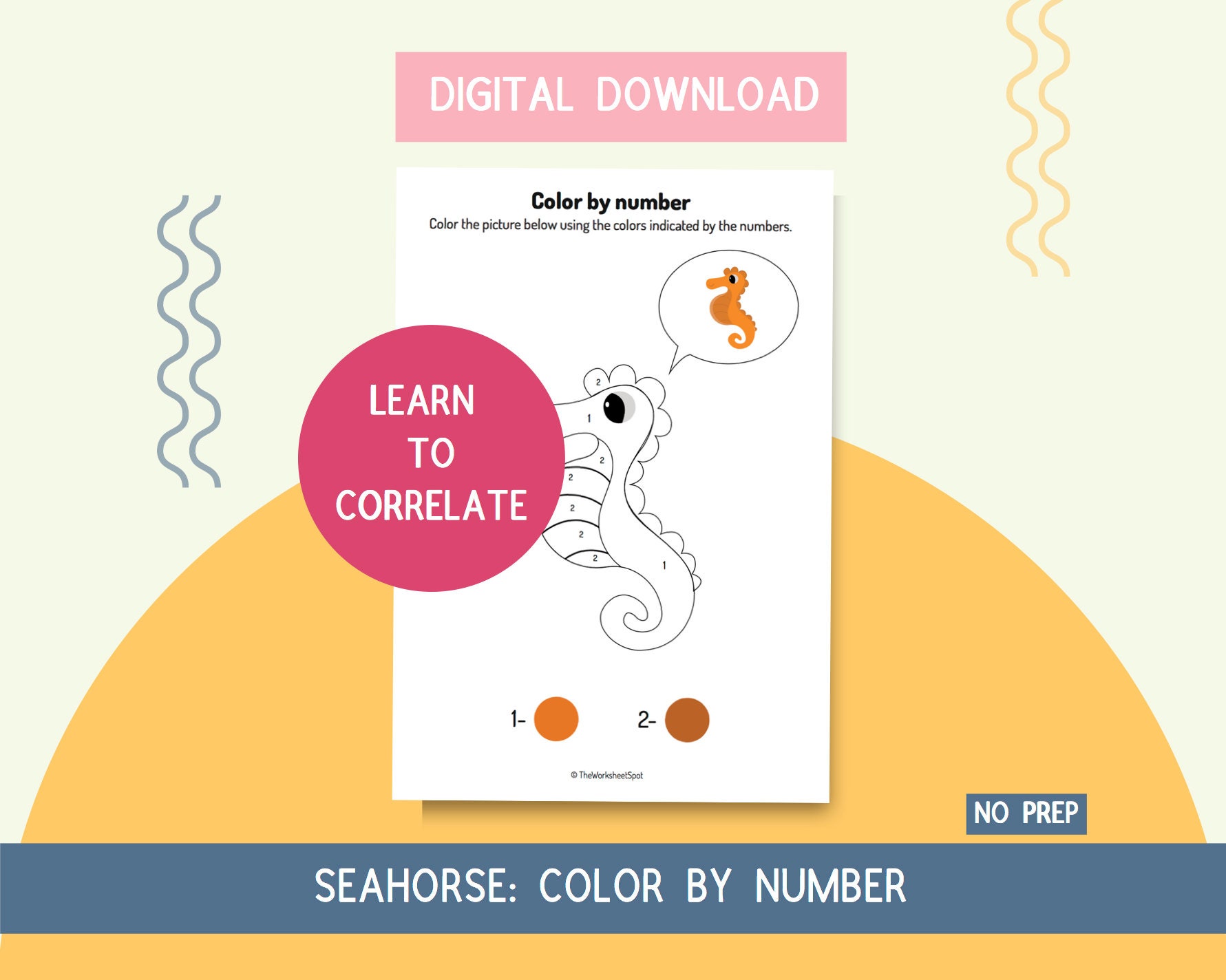 Seahorse – Color by Number Digital Download Counting Worksheet Matching ...