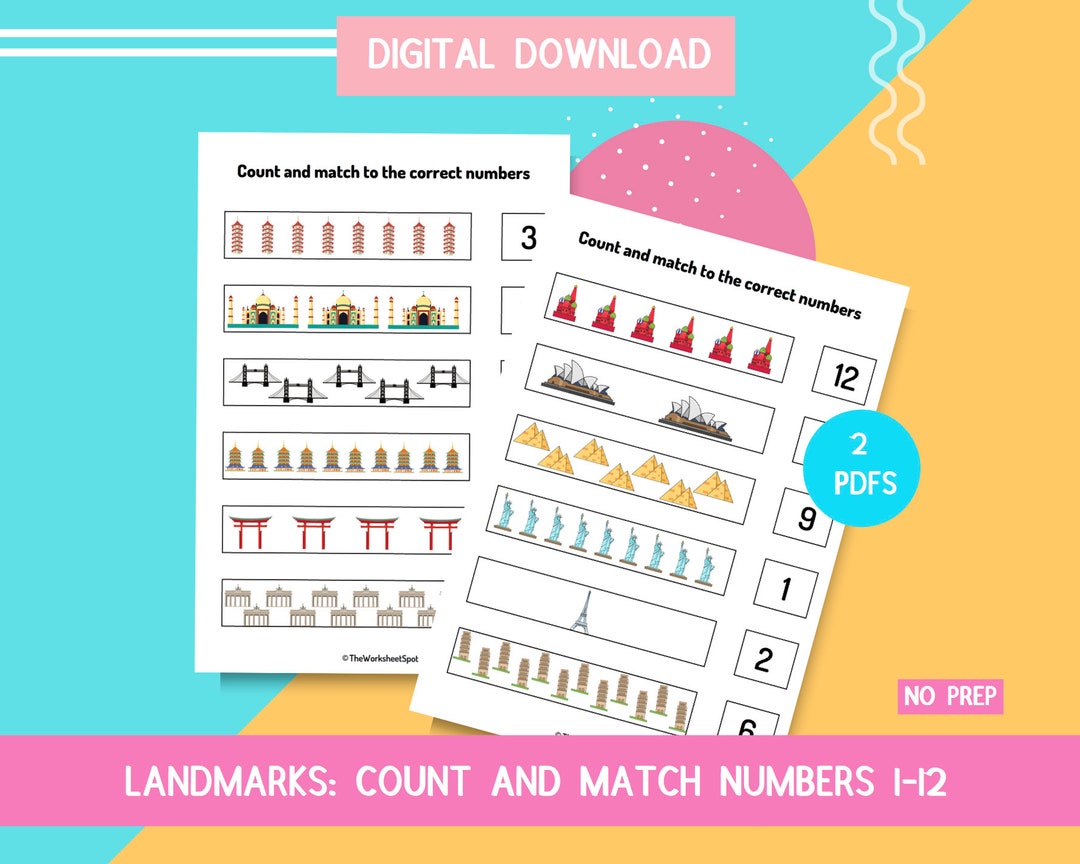 Count to 12 Numbers-landmarks- Digital Download Counting Worksheet ...
