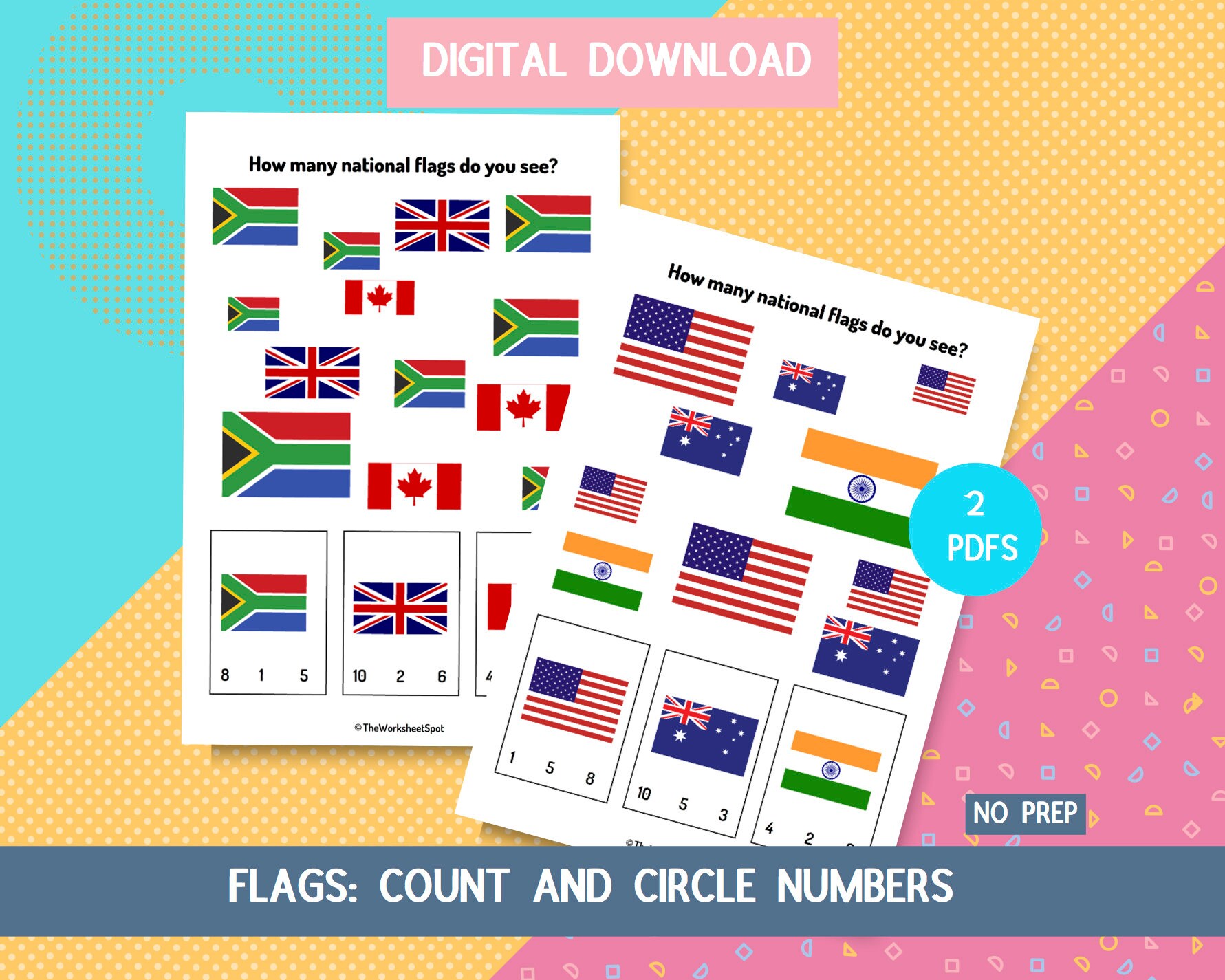 Count and Circle-national Flags- Digital Download Counting Worksheet ...