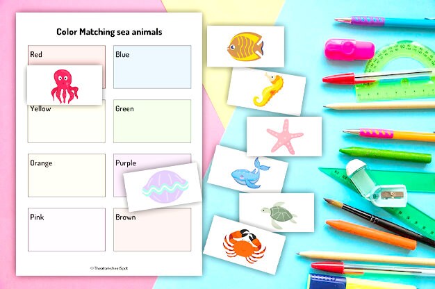 Match by Color-sea Animals-digital Download Matching Activity Matching ...
