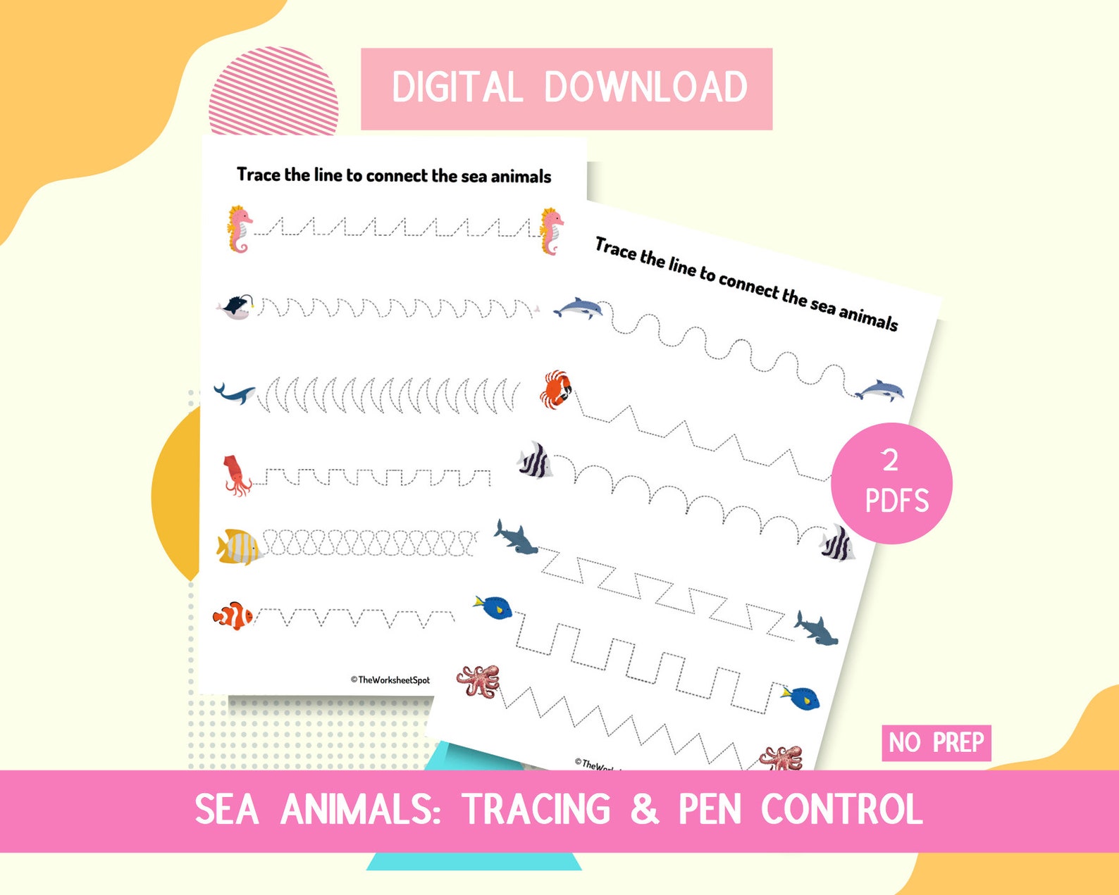Tracing-sea Animals-digital Download Matching Activity - Etsy