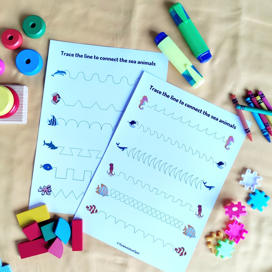 Tracing-sea Animals-digital Download Matching Activity | Etsy