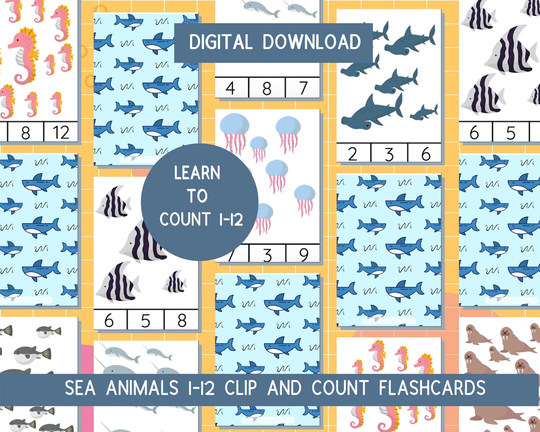 Count to 12 Numbers Flashcard -ocean Sea Animals- Digital Download ...