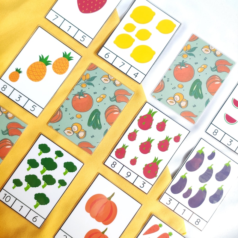 Contar hasta 12 Números Flashcard Frutas y Verduras Descarga - Etsy México