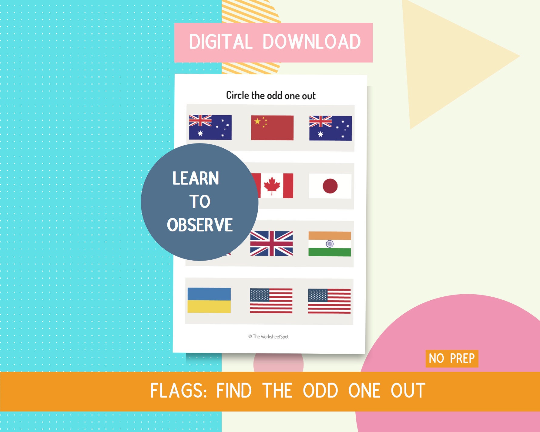 Find Odd One Out-flags Digital Download Pattern Recognition - Etsy Hong ...