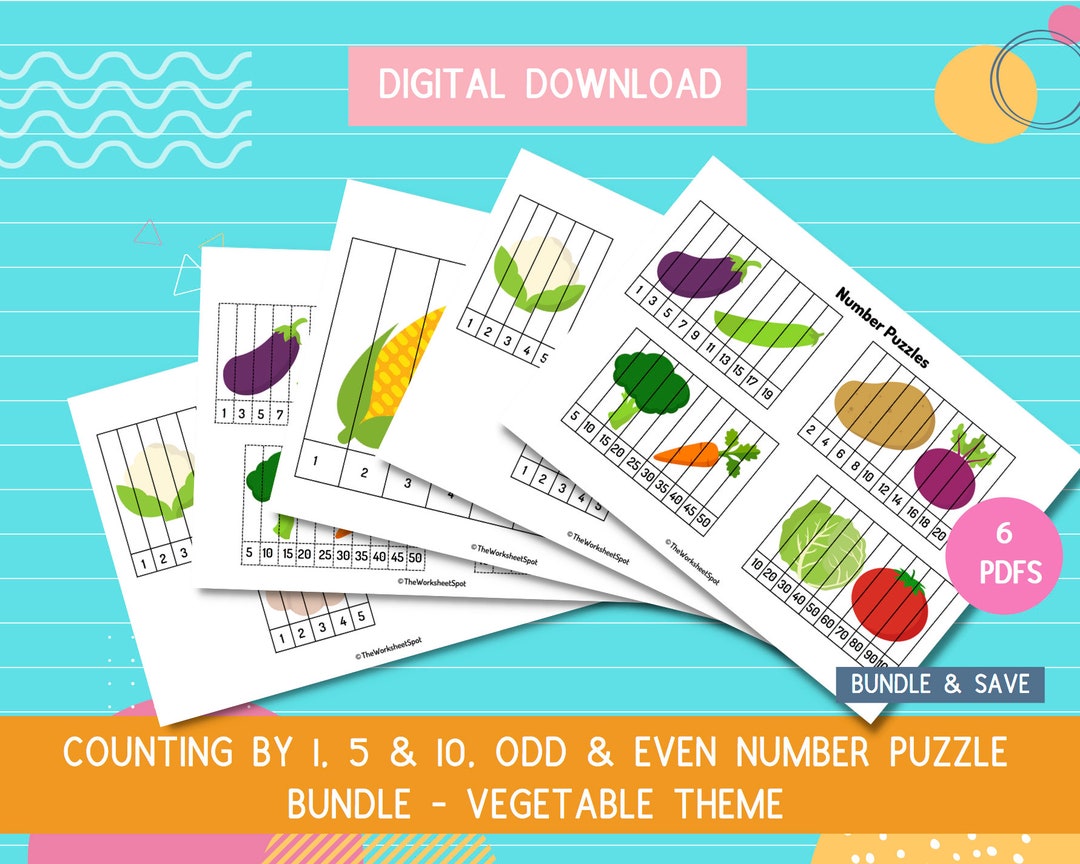 Number Puzzles Vegetables- 1-5,10,odd,even, Count by 5,10s Digital ...