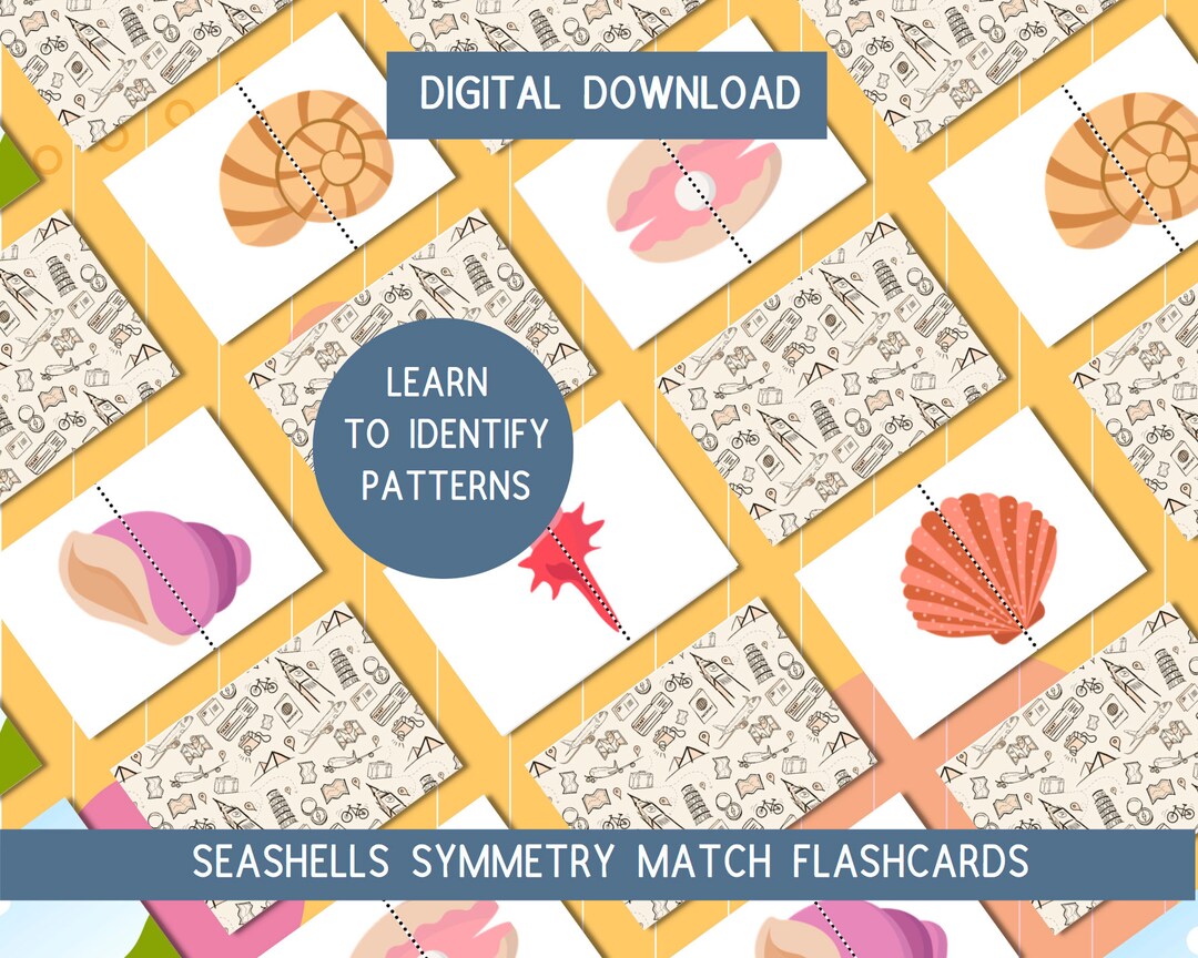 12 Symmetry Match Flashcards seashells Digital Download Educational ...