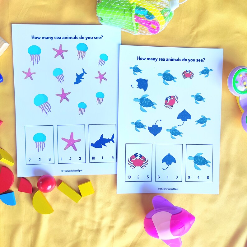 Sea Animals – Count and Circle Digital Download Counting Worksheet Math ...