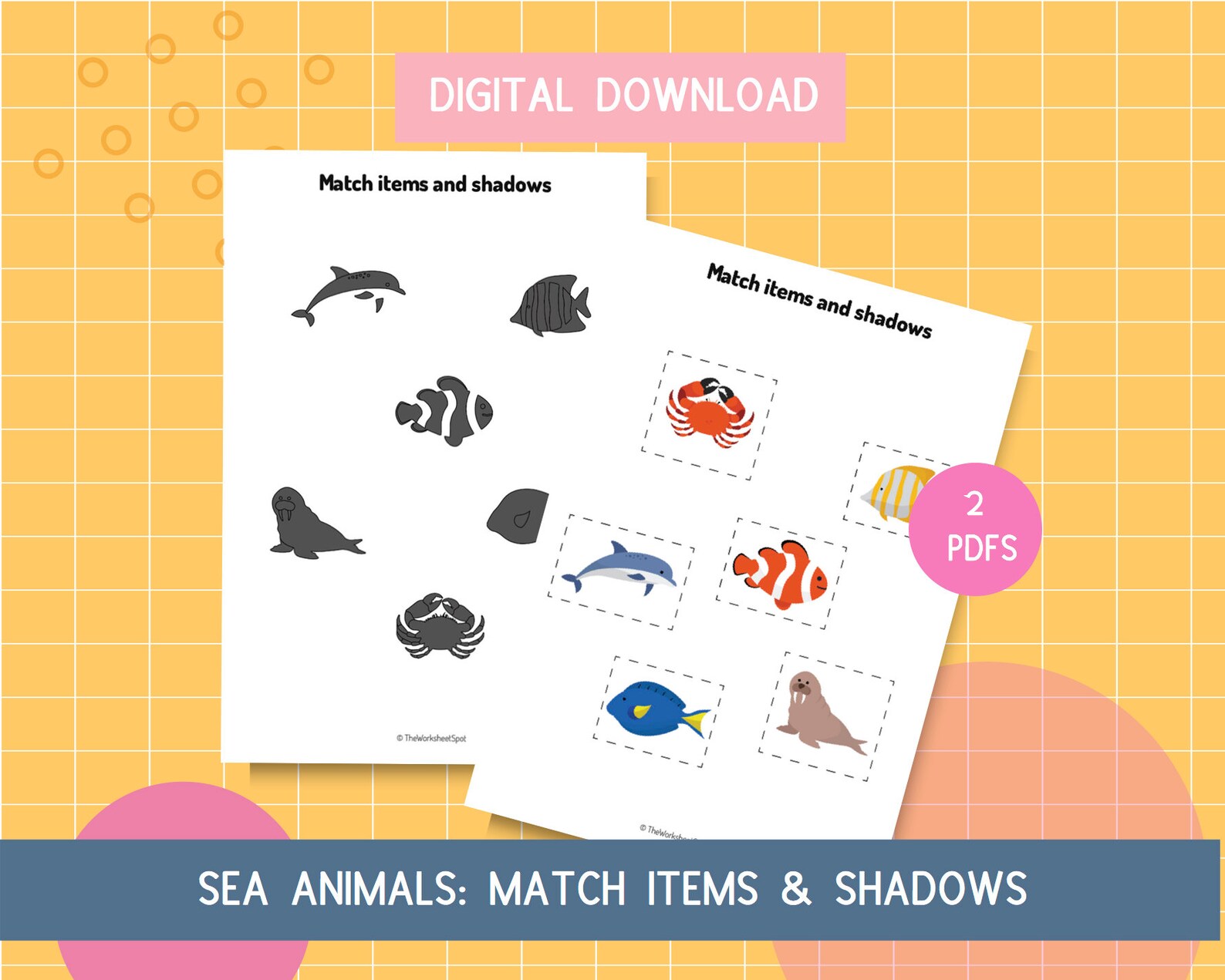 Sea Animals Match Items and Shadows Digital Download Matching Activity ...