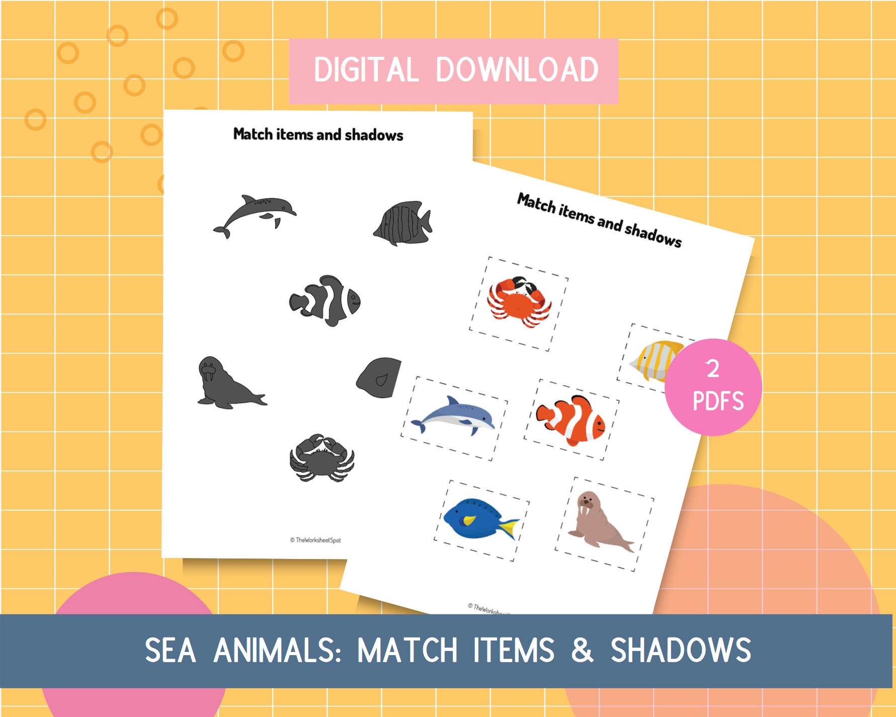 Sea Animals – Match Items and Shadows Digital Download Matching ...