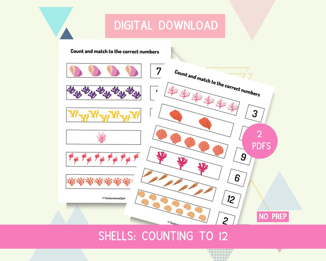 Shells – Count to 12 Numbers Digital Download Counting Worksheet Learn ...