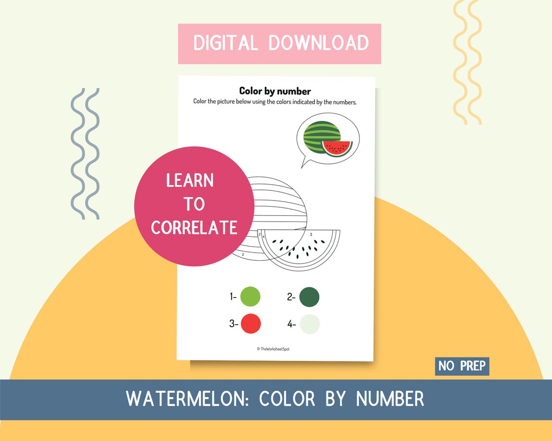 Color by Number-watermelon- Digital Download Counting Worksheet ...