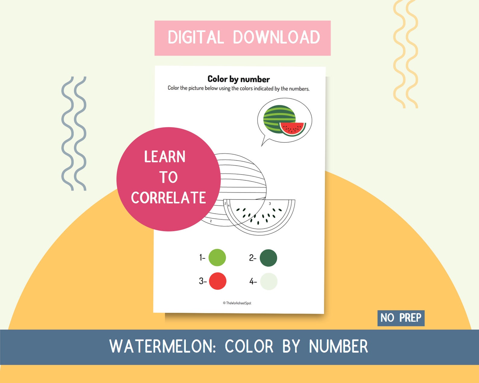Color by Number-watermelon Digital Download Counting Worksheet Matching ...