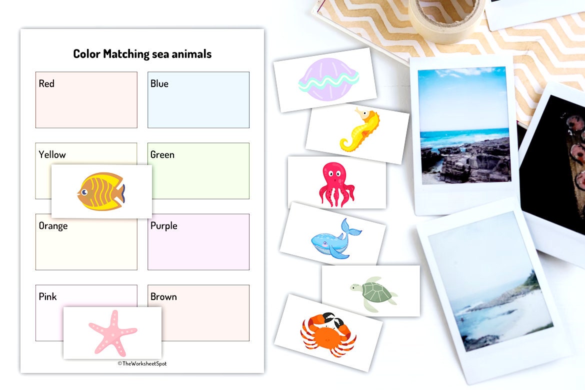 Match by Color-sea Animals-digital Download Matching Activity Matching ...