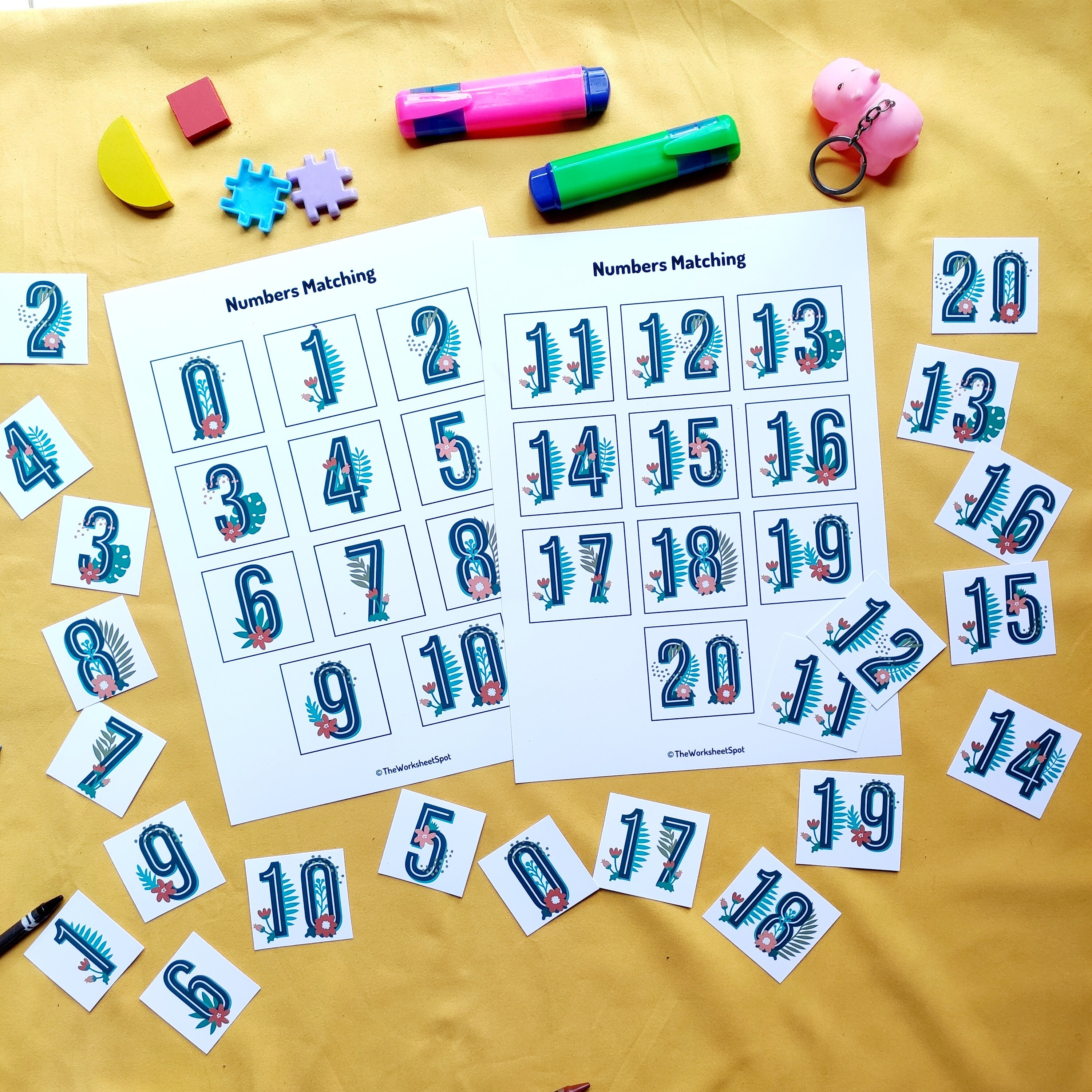 Number Matching-leafy Theme Digital Download Learn Numbers 1-20 Pattern ...