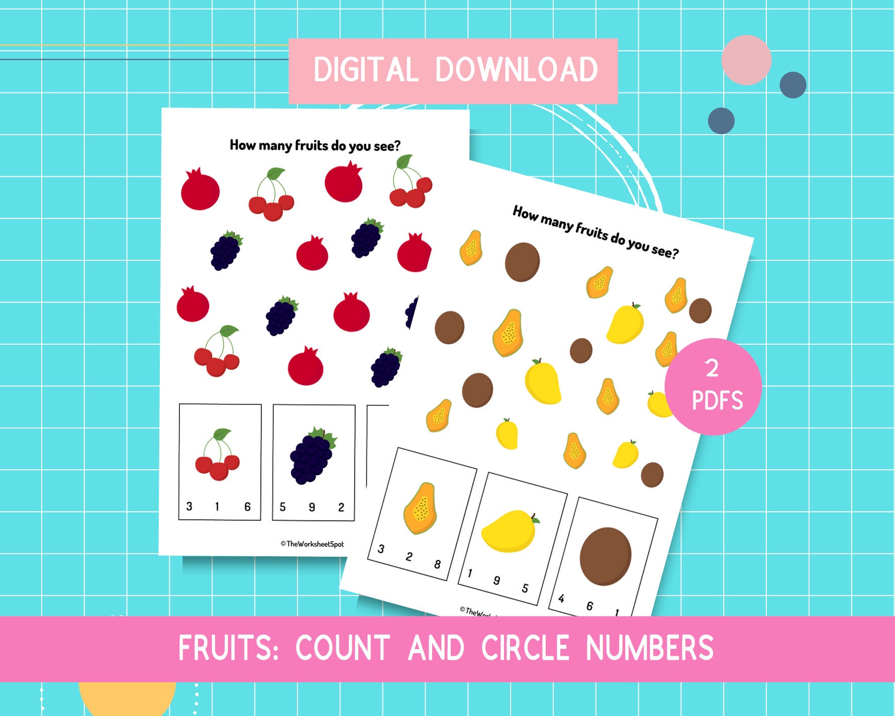 Count and Circle-fruits Digital Download Counting Worksheet Math ...
