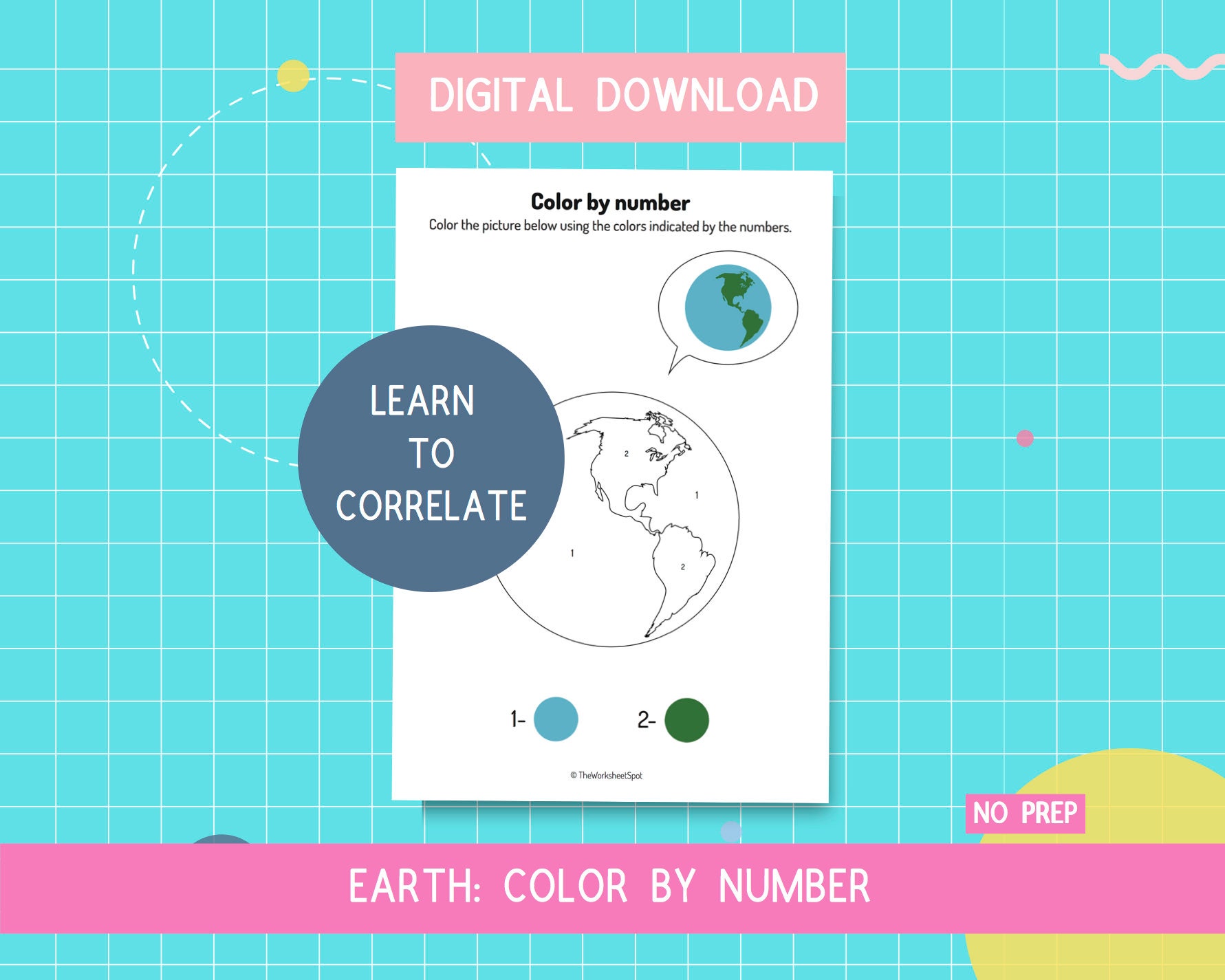Color by Number-earth Digital Download Counting Worksheet Matching ...