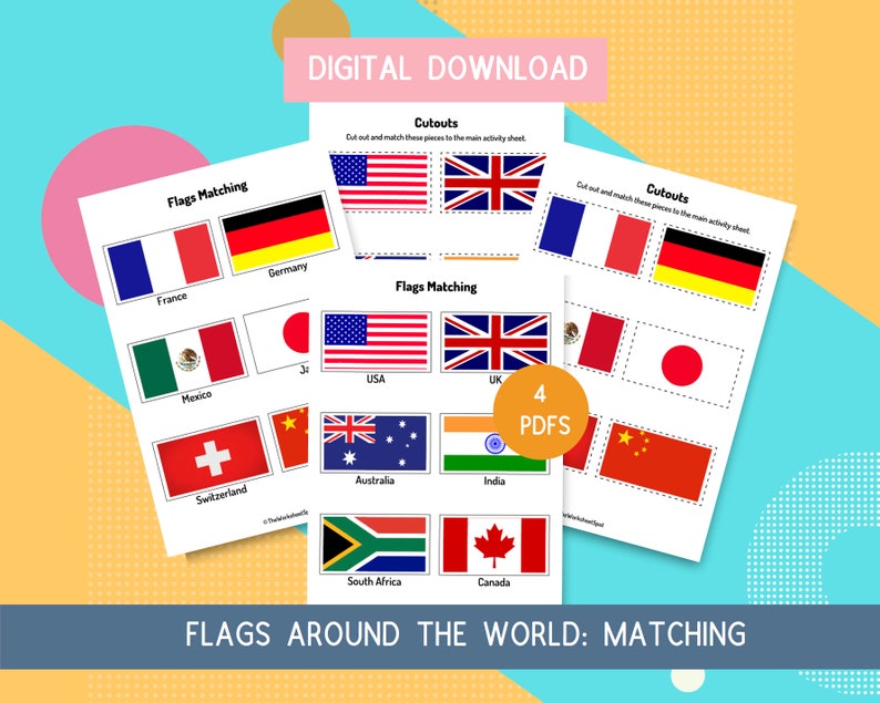 Learn to Identify National Flags Digital Download Matching Activity ...