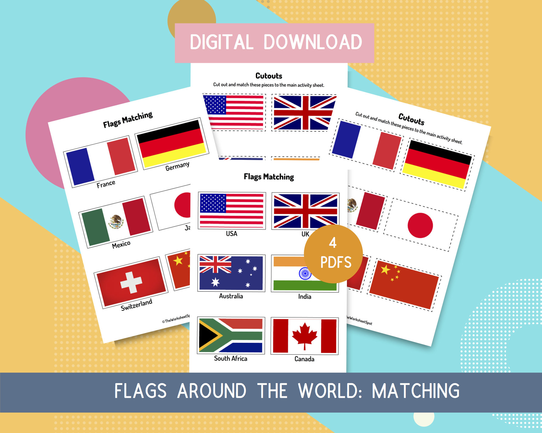 Learn to Identify National Flags Digital Download Matching Activity ...