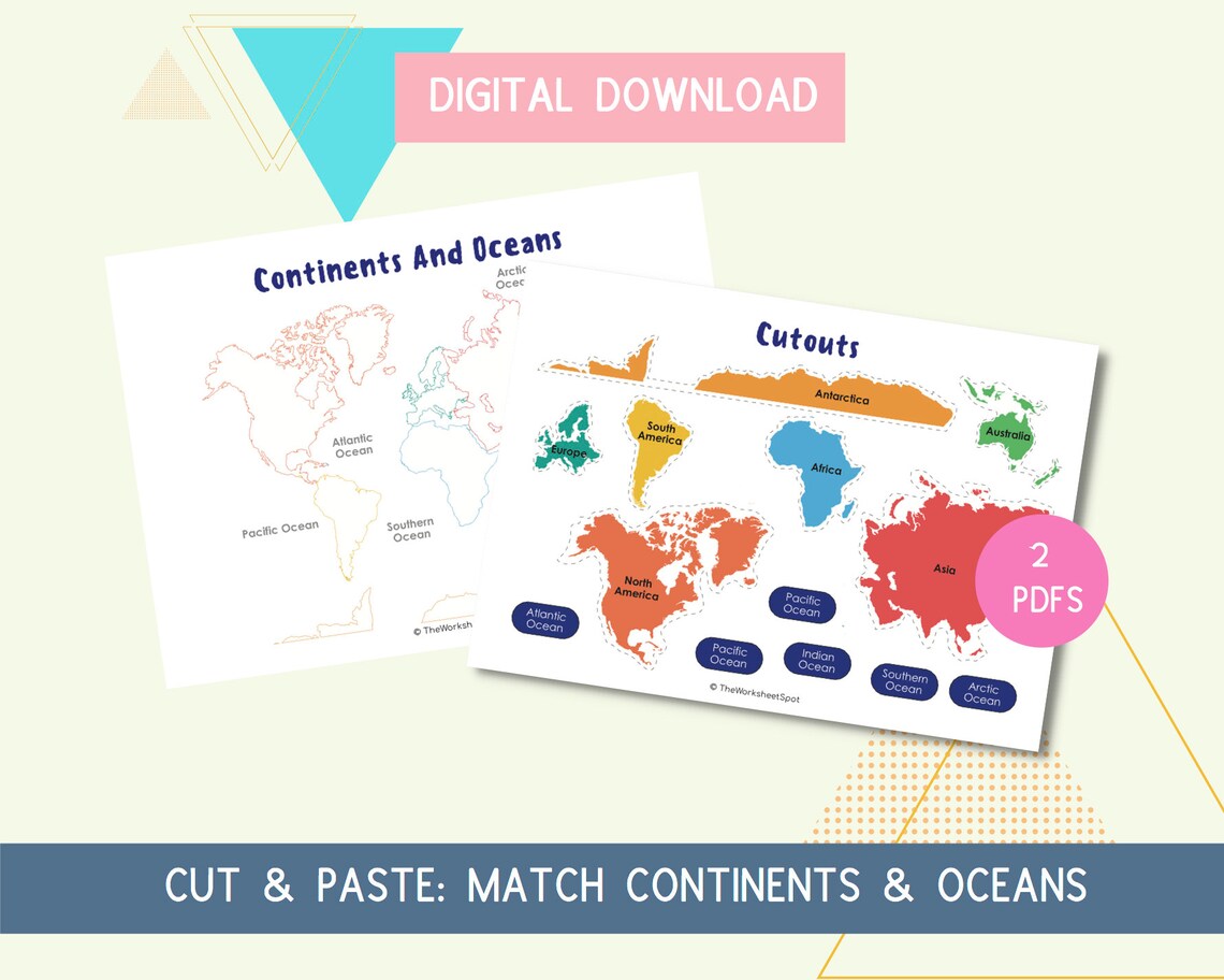 Learn to Identify World Map,continents,oceans Digital Download Matching ...