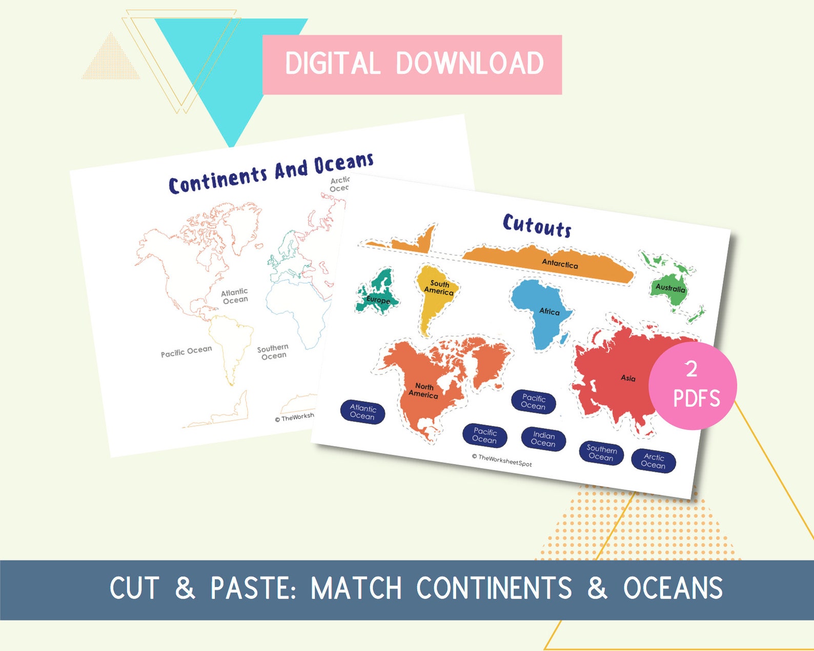 Learn to Identify World Map,continents,oceans Digital Download Matching ...