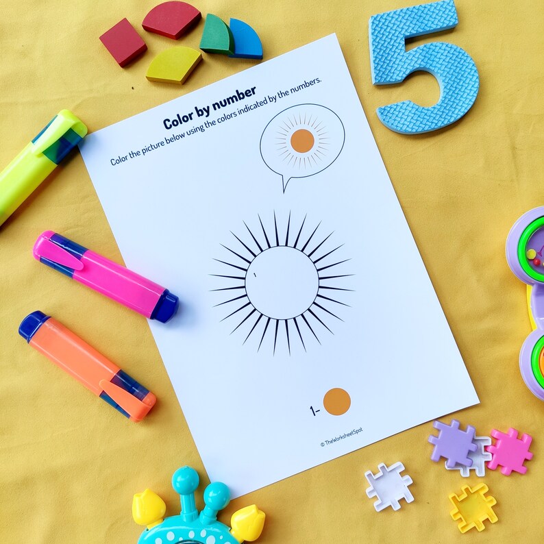 Color by Number-sun Digital Download Counting Worksheet Matching ...
