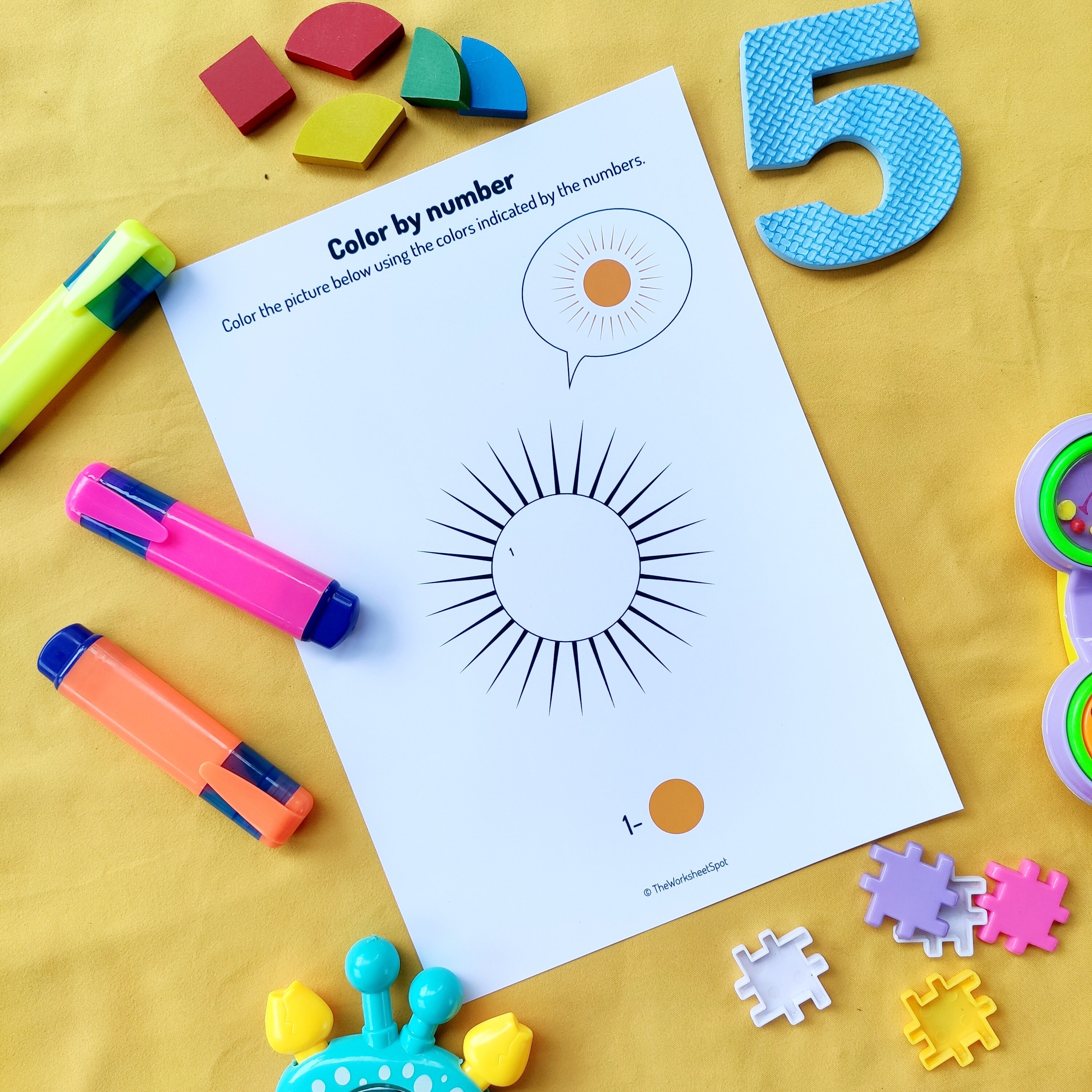 Color by Number-sun Digital Download Counting Worksheet Matching ...