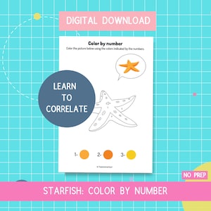 Starfish – Color by Number Digital Download Counting Worksheet Matching ...