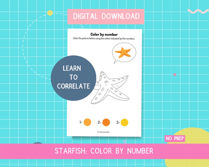 Starfish – Color by Number Digital Download Counting Worksheet Matching ...