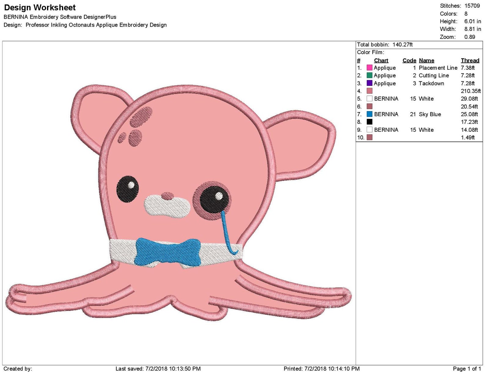 Professor Inkling Octonauts Applique Embroidery Design - Etsy