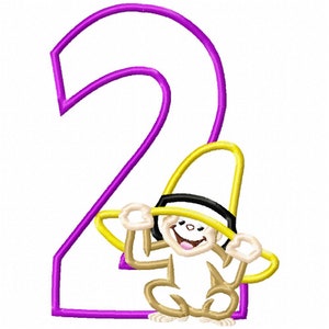 Curious George Hat Birthday 2 Applique Embroidery Design - Instant ...