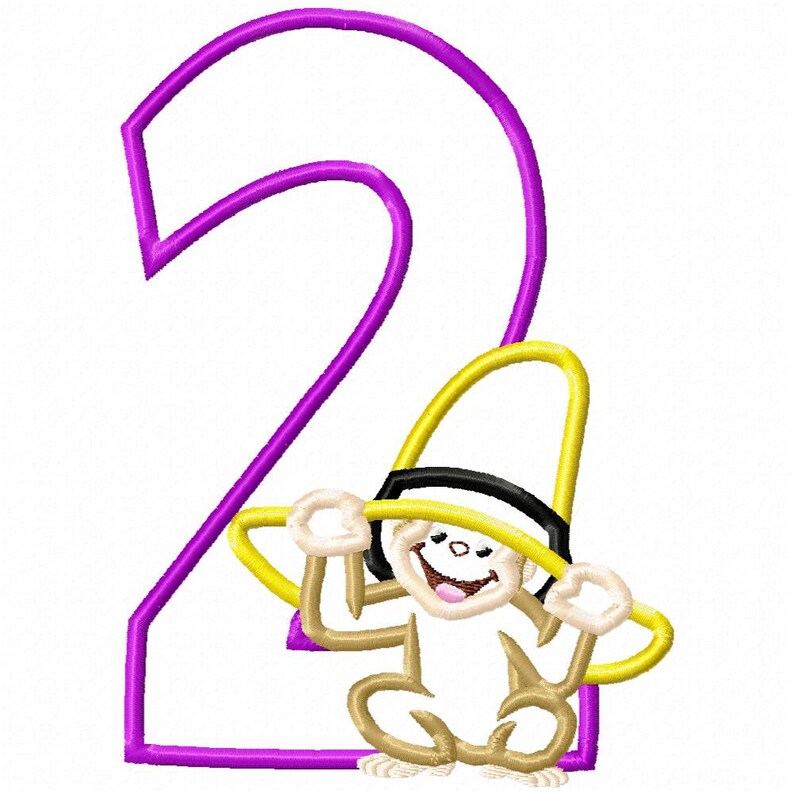 Curious George Hat Birthday 2 Applique Embroidery Design - Instant ...