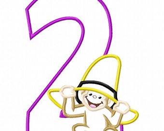 Curious George Hat Applique Embroidery Design Instant | Etsy