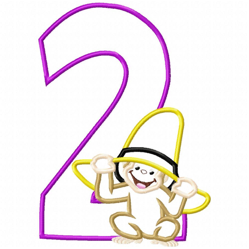 Curious George Hat Birthday 2 Applique Embroidery Design - Instant ...