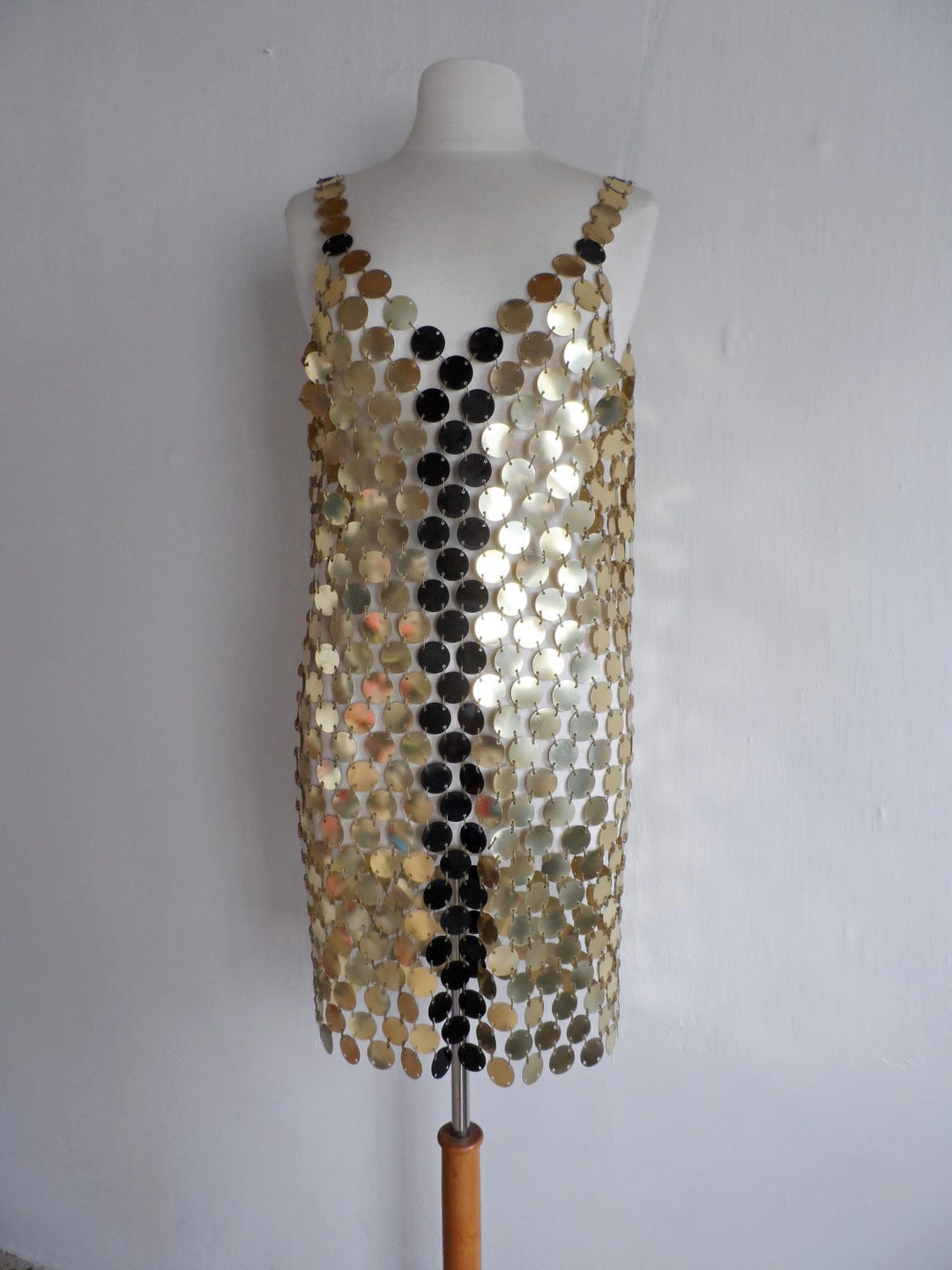 PACO RABANNE . Barbarella Dress . Show Stopping Gold Black Accents Mini ...