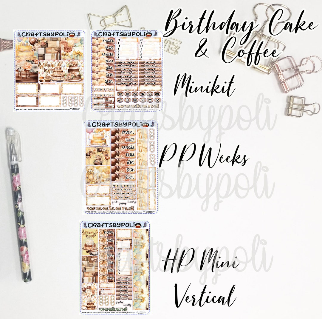 Birthday Cake and Coffee Sticker Kit | Minikit Minihp Vertical ...