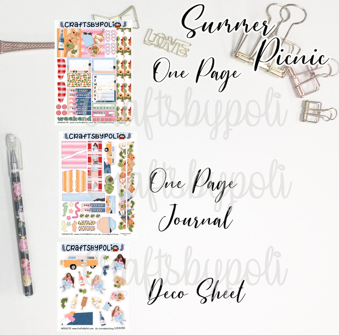 Summer Picnic Sticker Kit | One Page Journal Deco Sticker Kit ...