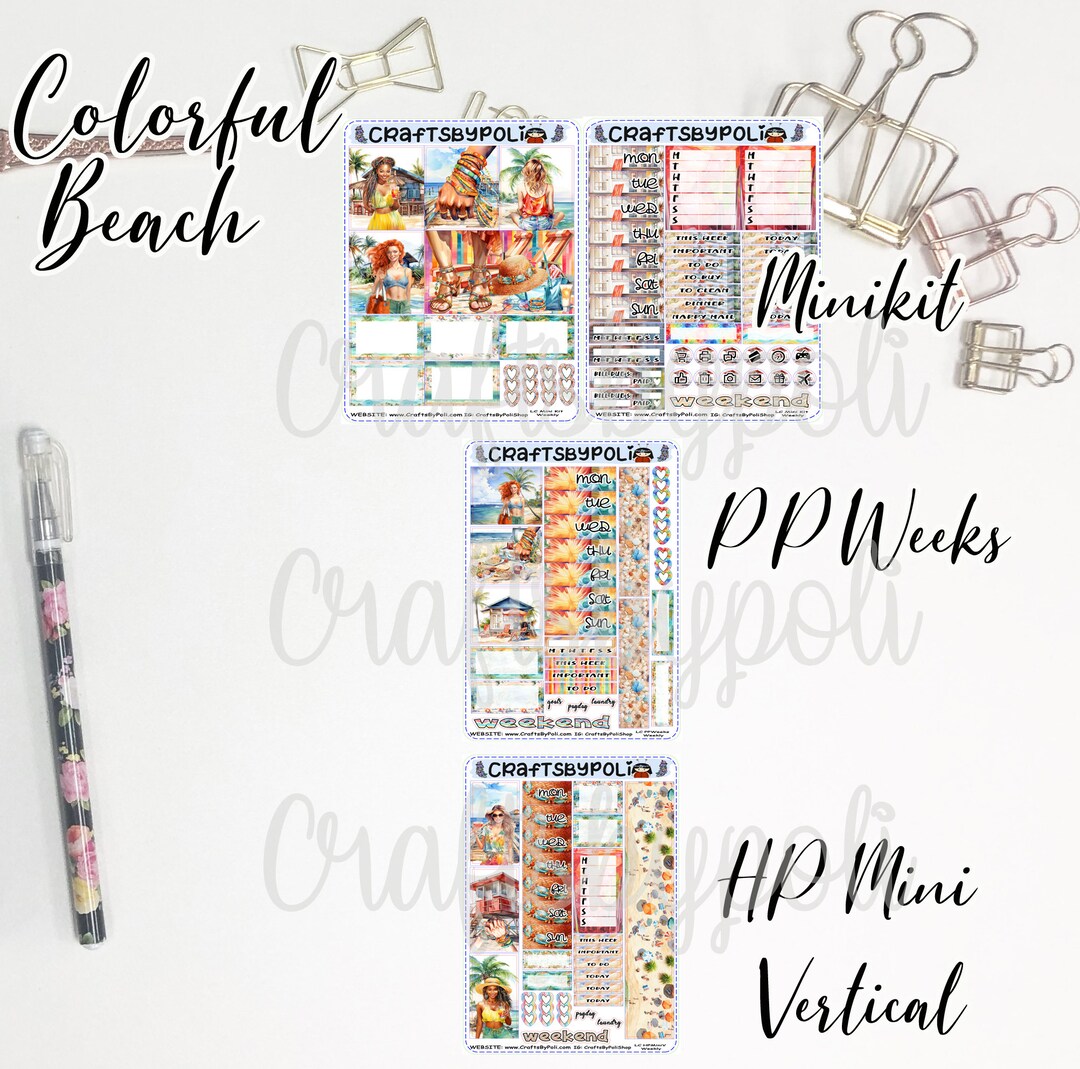 Colorful Beach Sticker Kit Minikit Minihp Vertical Printpression Weeks ...