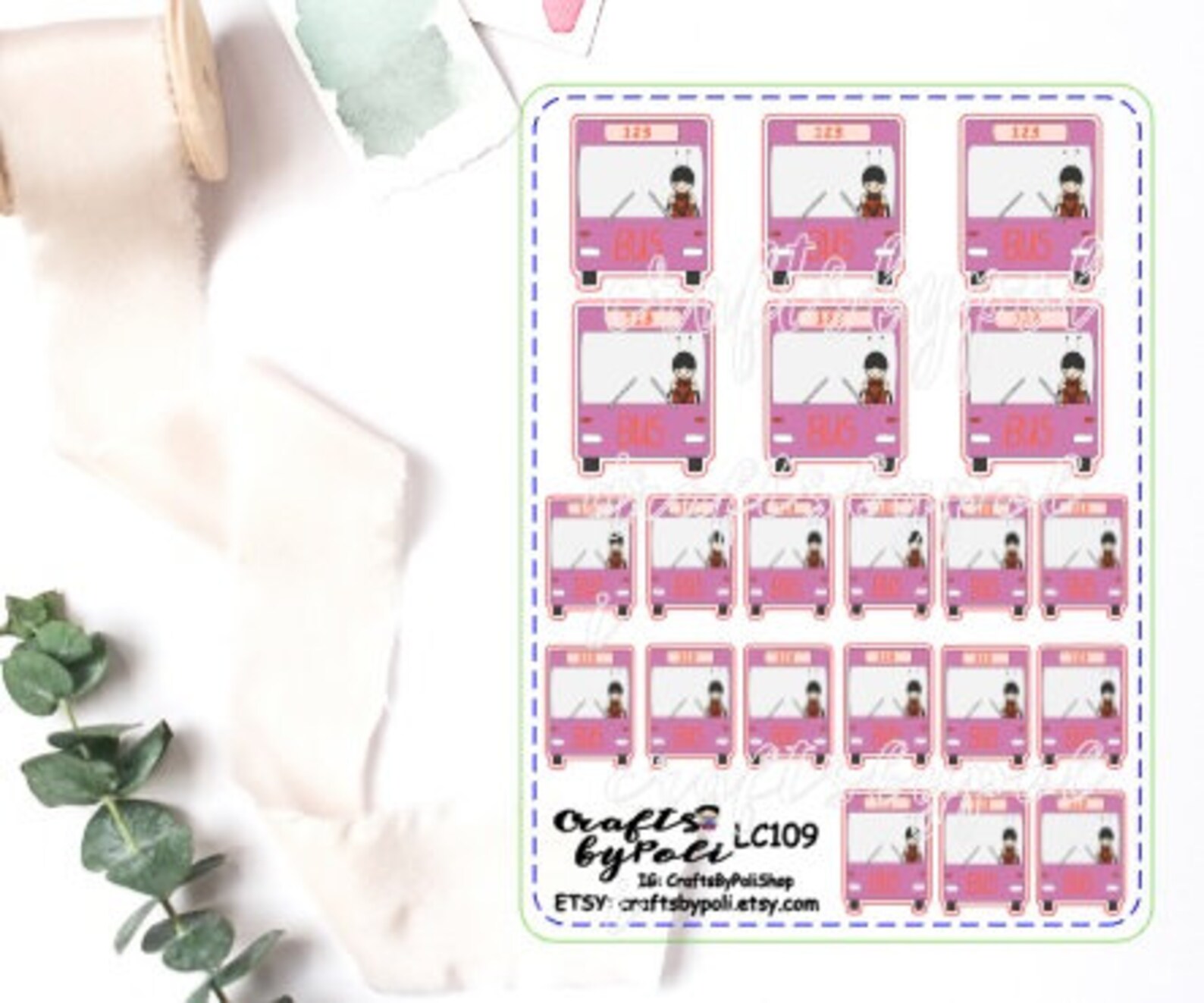 LC109 Loli Bus Sticker Waiting for Bus Sticker Commute Sticker Bus Ride ...