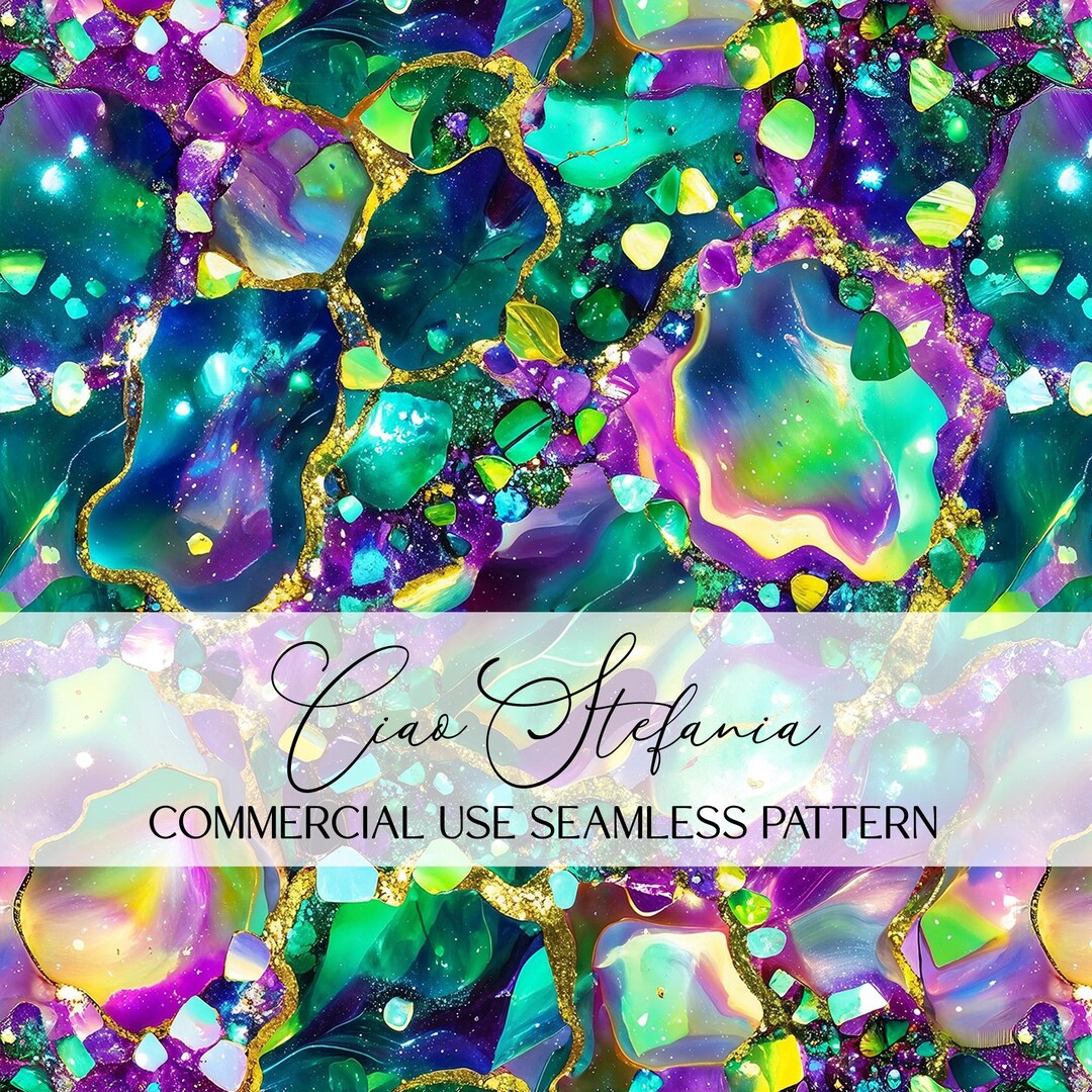 Emerald Geode Seamless Pattern, Green Gemstone Digital Paper, Gold ...